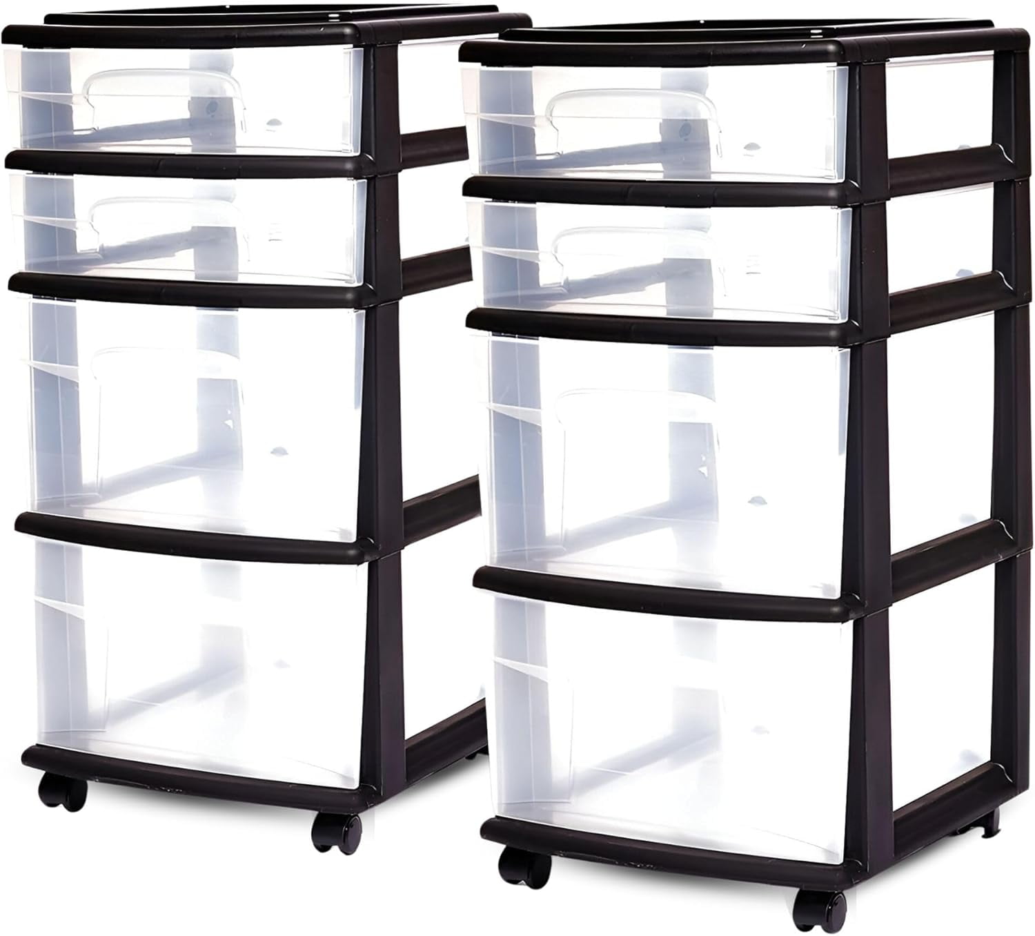 2-Pack Drawer Tower, 4-Tier Clear Plastic Storage Organizer Cart, Black ...