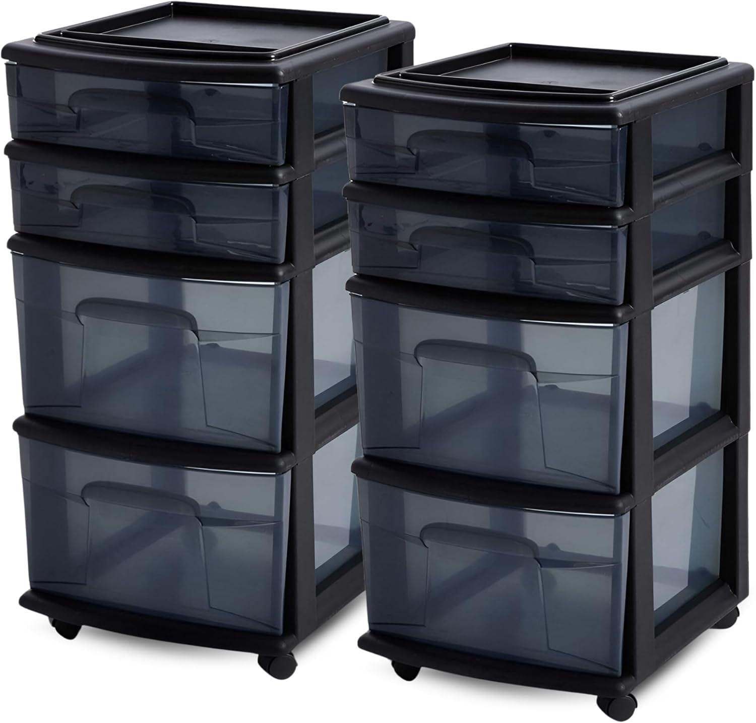 2-Pack Drawer Tower, 4-Tier Clear Plastic Storage Organizer Cart, Black ...