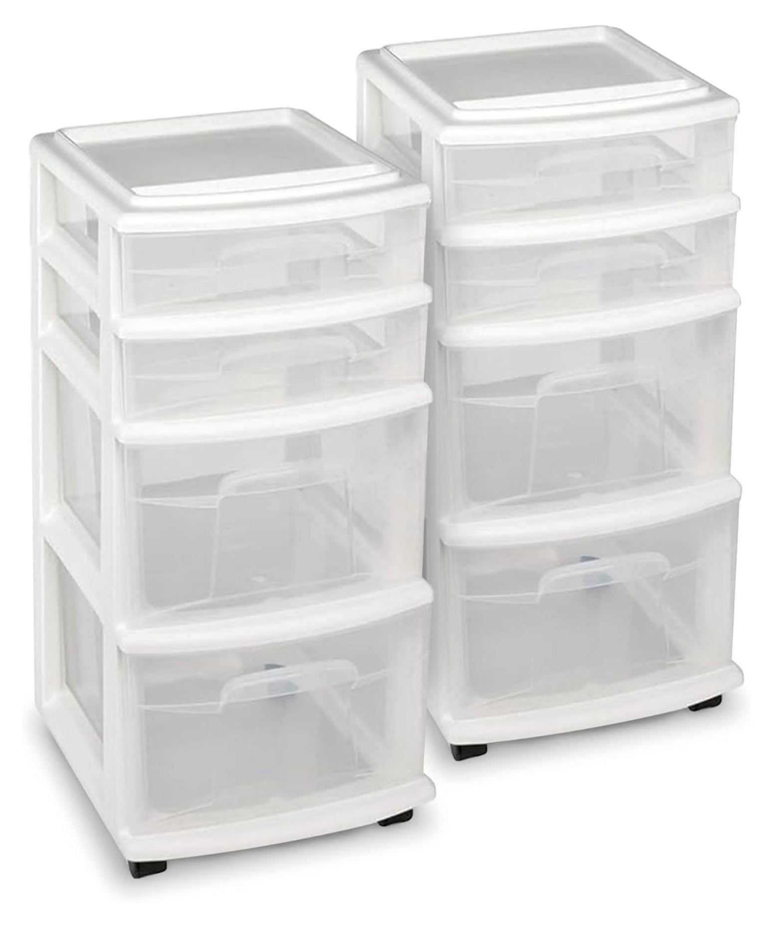 2-Pack Drawer Tower, 4-Tier Clear Plastic Storage Organizer Cart, White ...