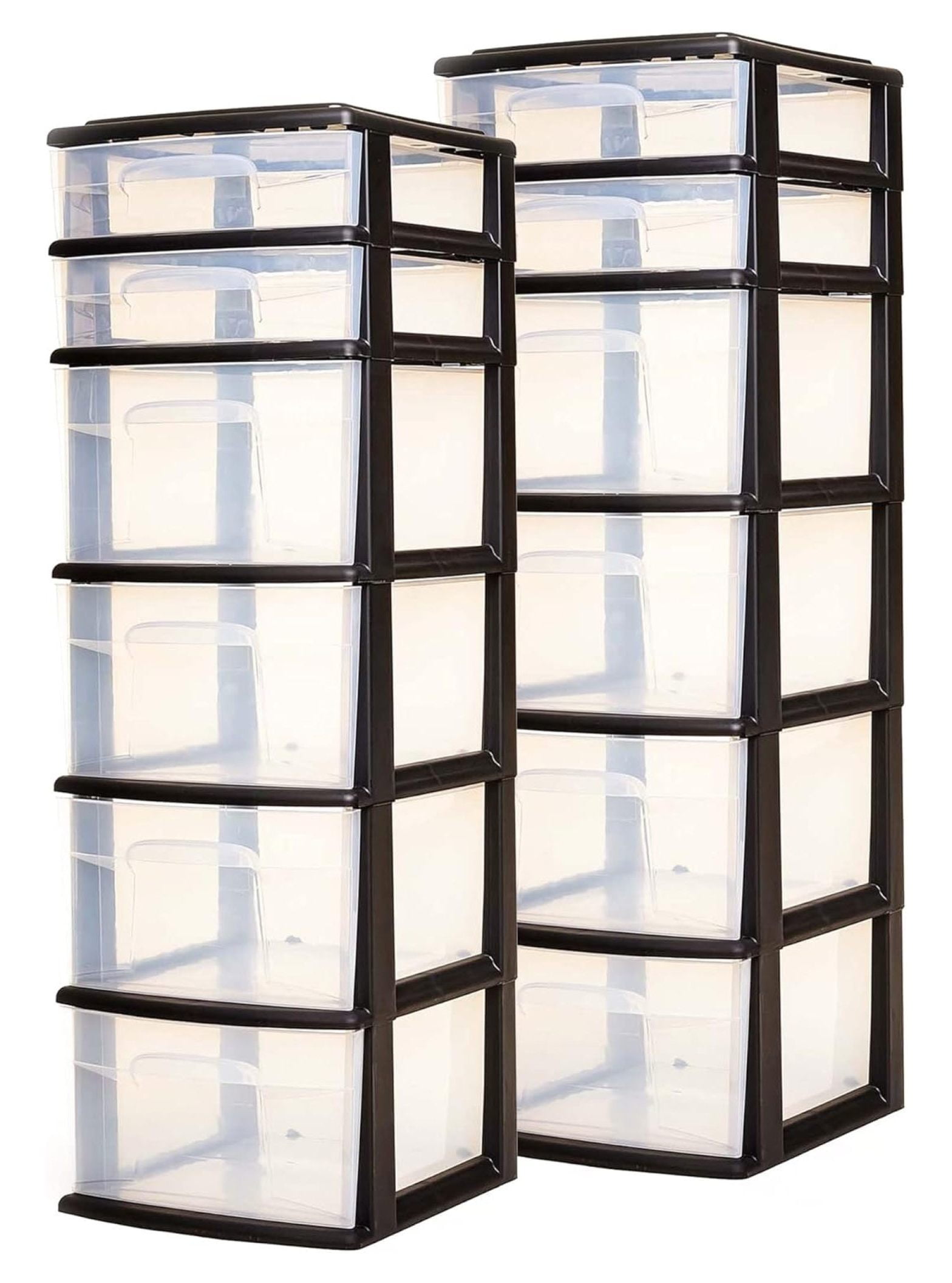 2-Pack Drawer Tower, 6-Tier Clear Plastic Storage Organizer Cart, Black ...