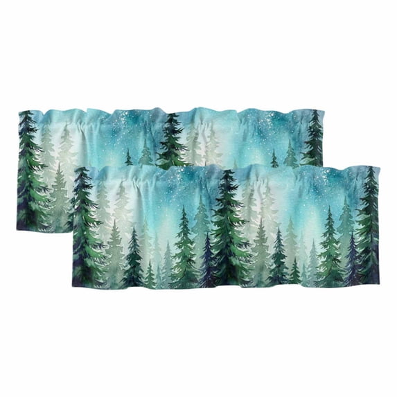 2 Pack Dreamy Forest Valance for Window Country Green Pine Trees Blue ...