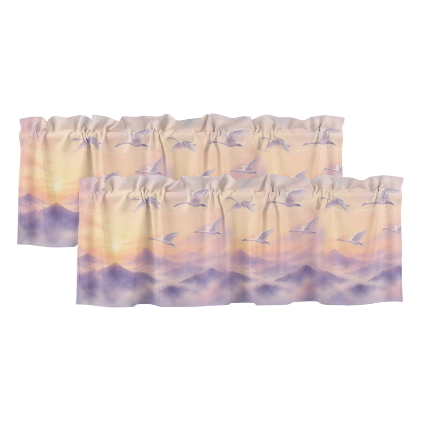 2 Pack Dreamy Sunset Valance for Window Crane Purple Mountains Clouds ...