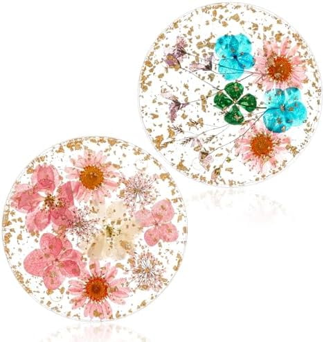2 Pack Dried Floral Coasters, Flower Drink Resin Coasters Non-SlipDrink ...