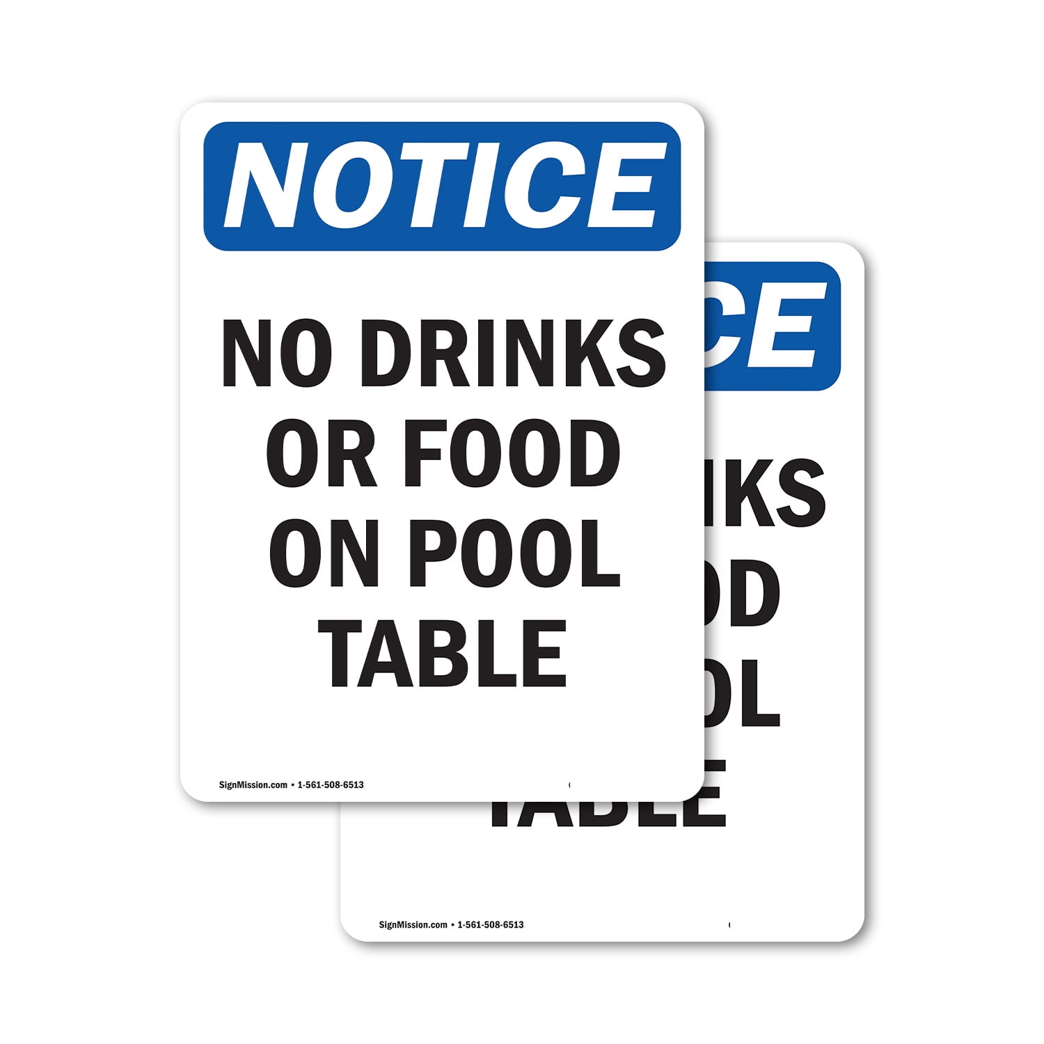 (2 Pack) No Drinks Or Food On Pool Table OSHA Notice Sign 10 Inch X 14 ...