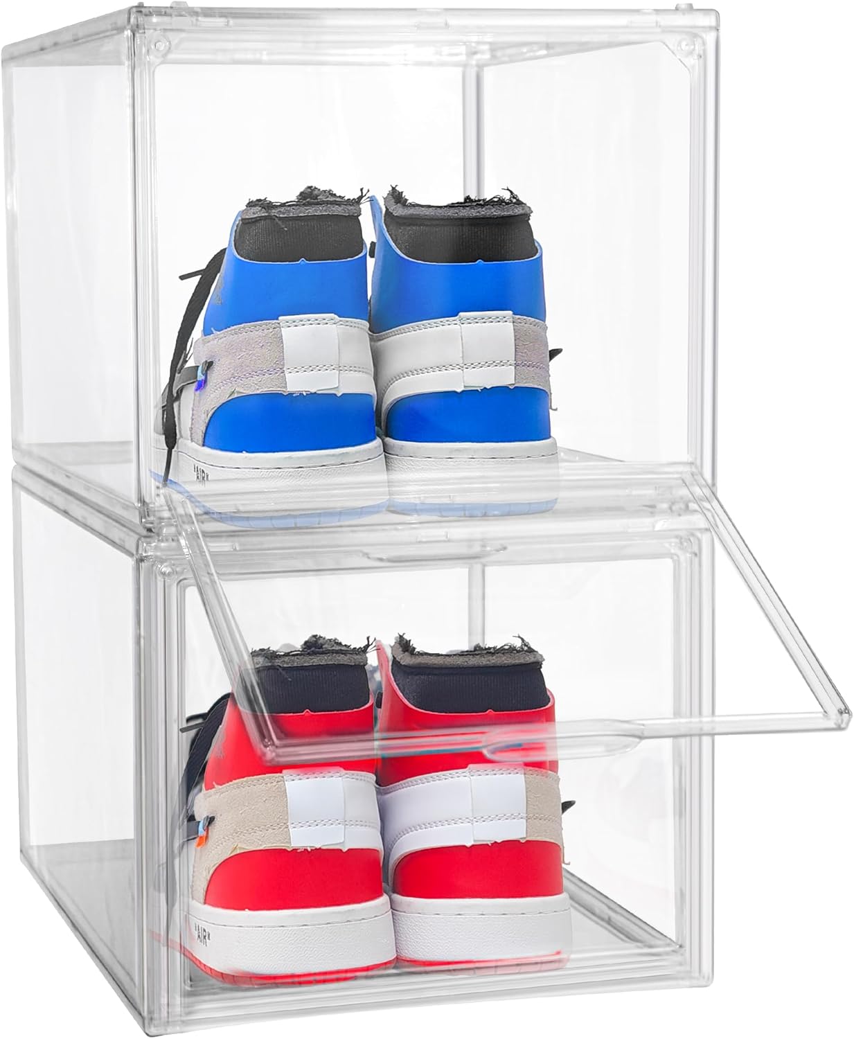 2 Pack Drop Front Shoe Boxes Fit US Size 13, Acrylic Shoe Organizer ...