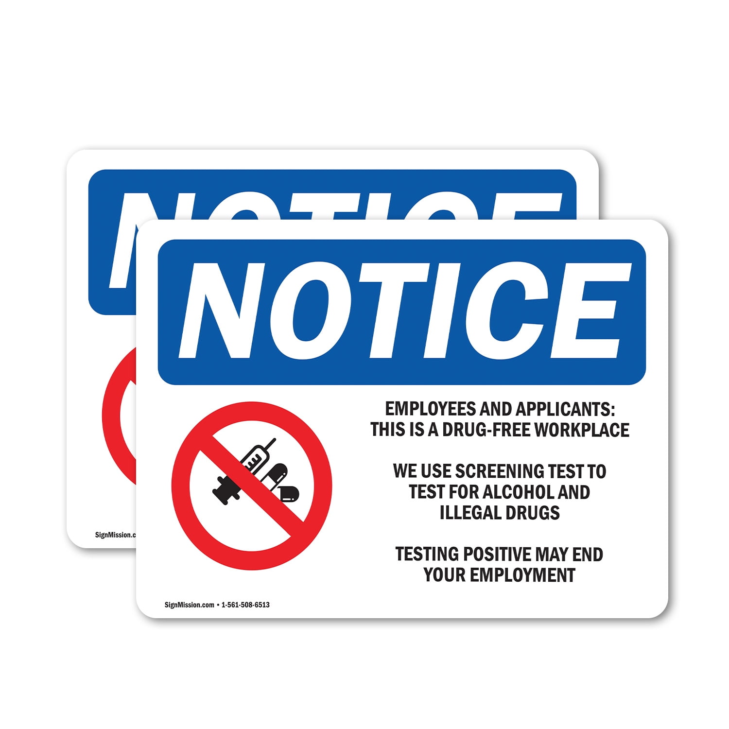 (2 Pack) Drug-Free Workplace OSHA Notice Sign 10 Inch X 7 Inch Vinyl ...
