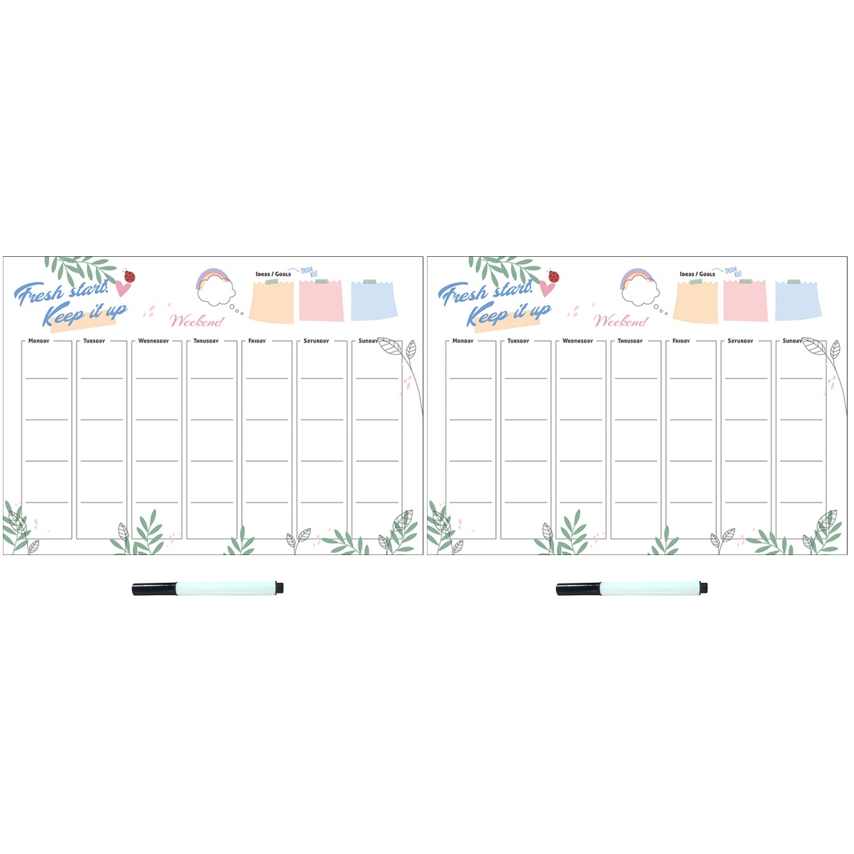 2 Pack Dry Erase Calendar for Wall Weekly Whiteboard Stickers Child ...