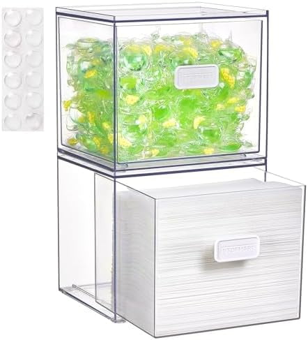 2 Pack Dryer Sheet Holder and Laundry Pods Container,Clear Stackable ...