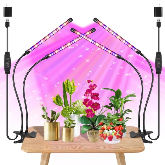 2-Pack Dual Head Full Spectrum Grow Light, Red Blue Warm White LED ...