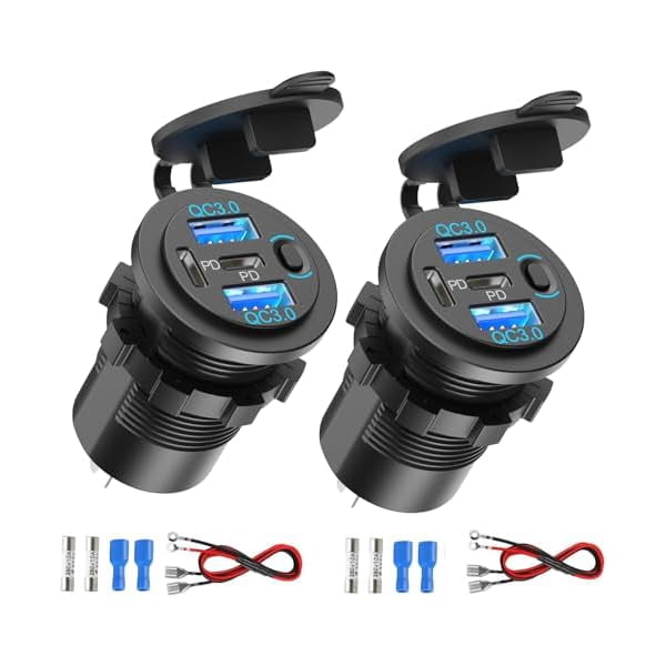 2 Pack Dual PD 30W USB C Port and Dual USB Quick Charge 3.0 Port 12V ...