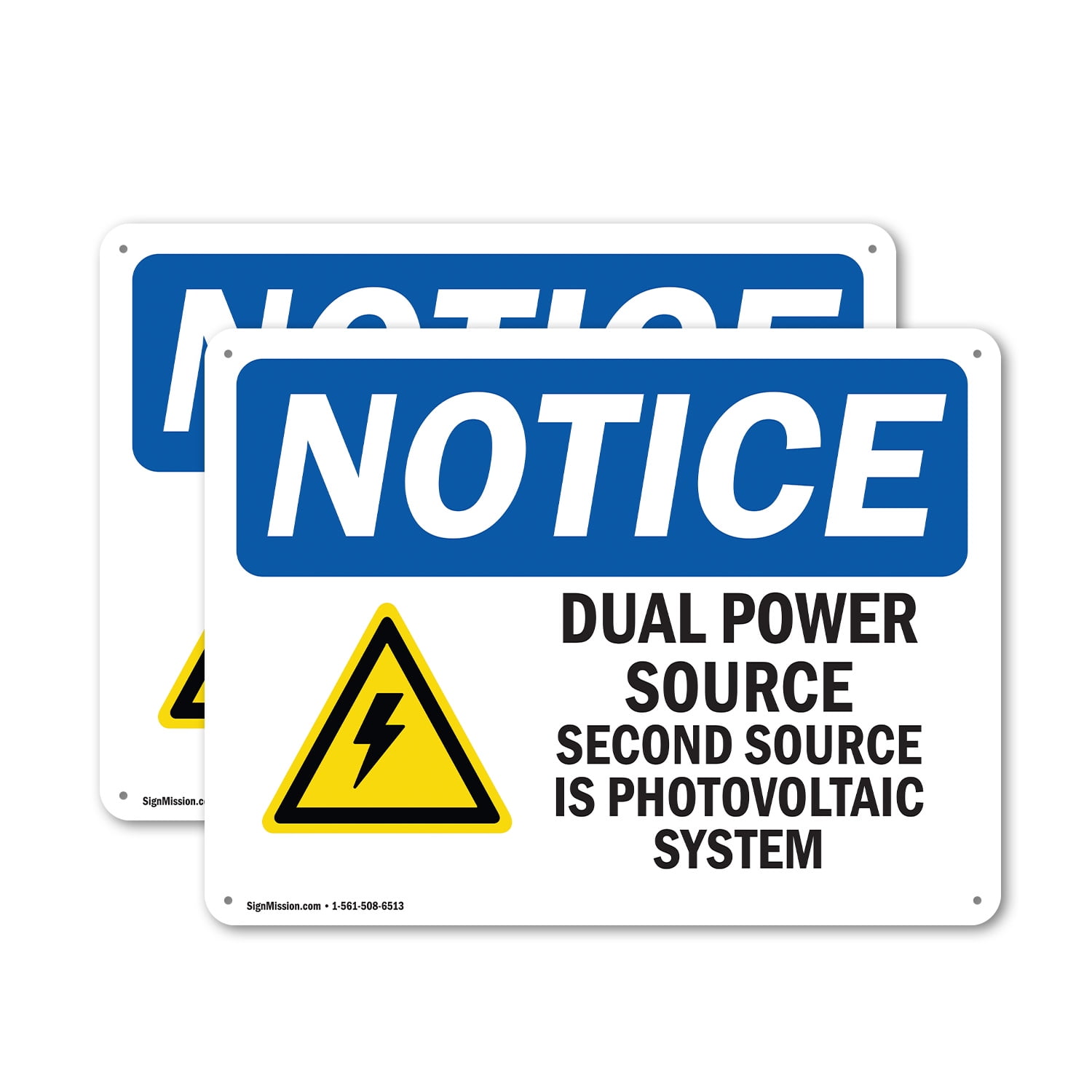 (2 Pack) Dual Power Source Second Source OSHA Notice Sign 18 Inch X 12 ...