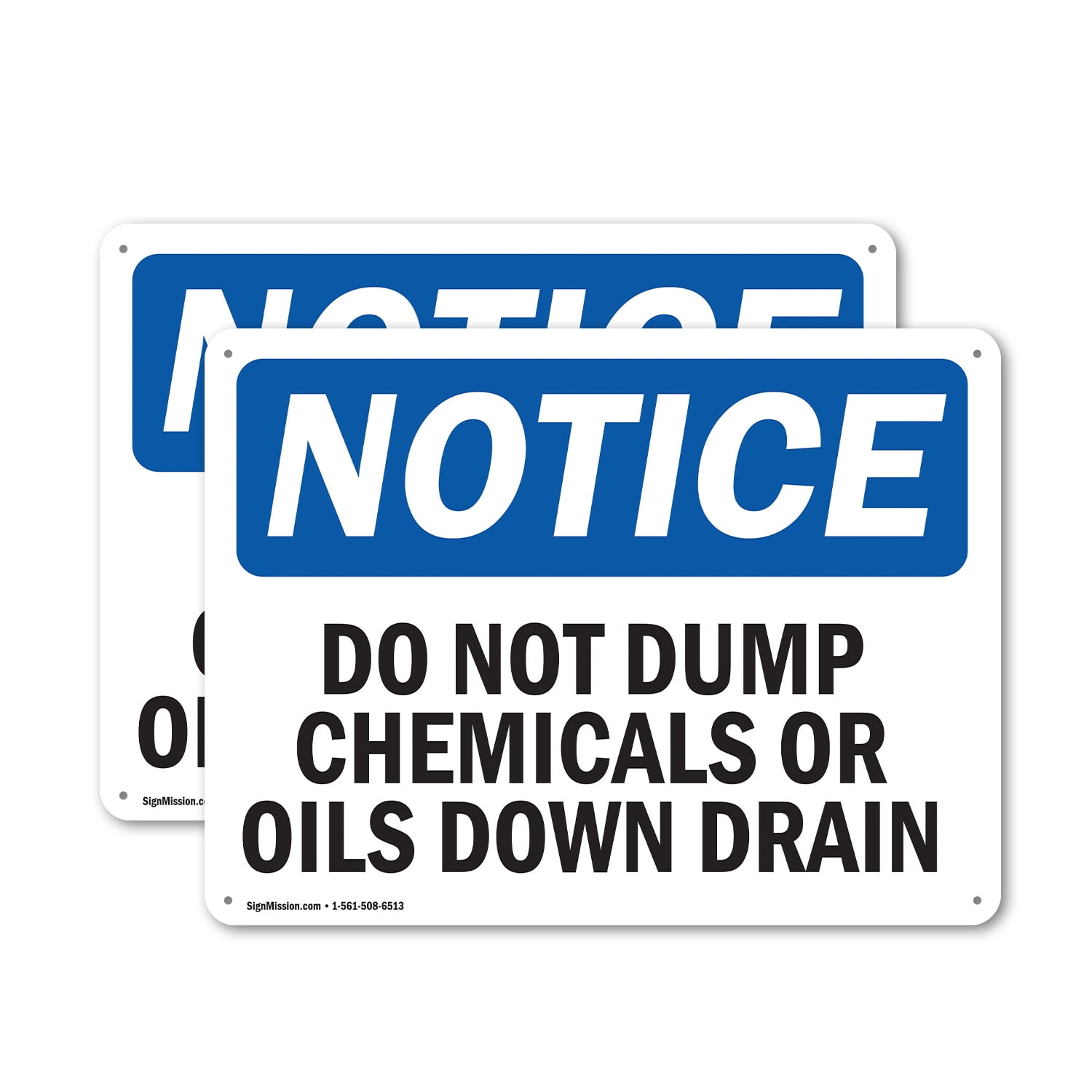 (2 Pack) Do Not Dump Chemicals Or Oils Down Drain OSHA Notice Sign 24 ...