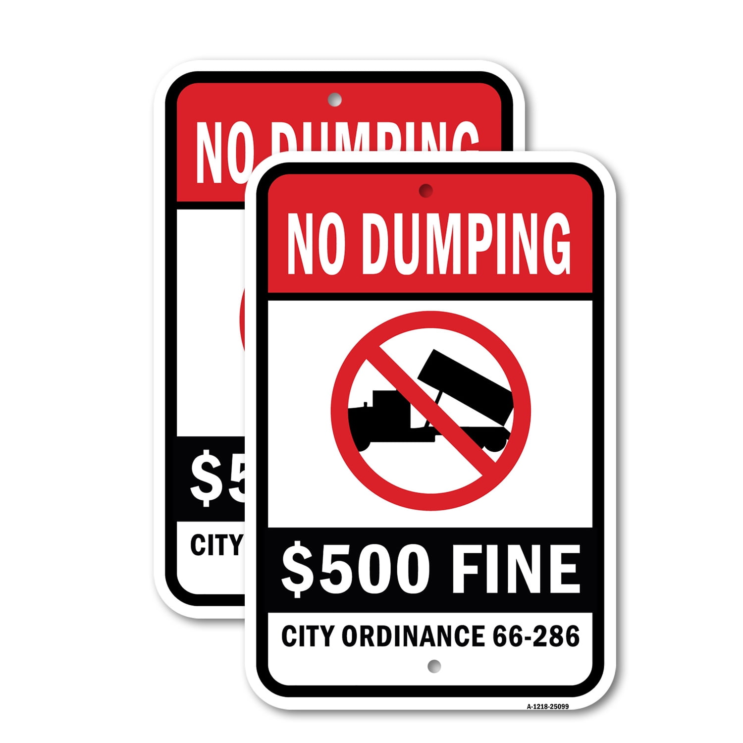 (2 Pack) No Dumping $500 Fine City Ordinance 66-286 | 18" X 24" Heavy ...