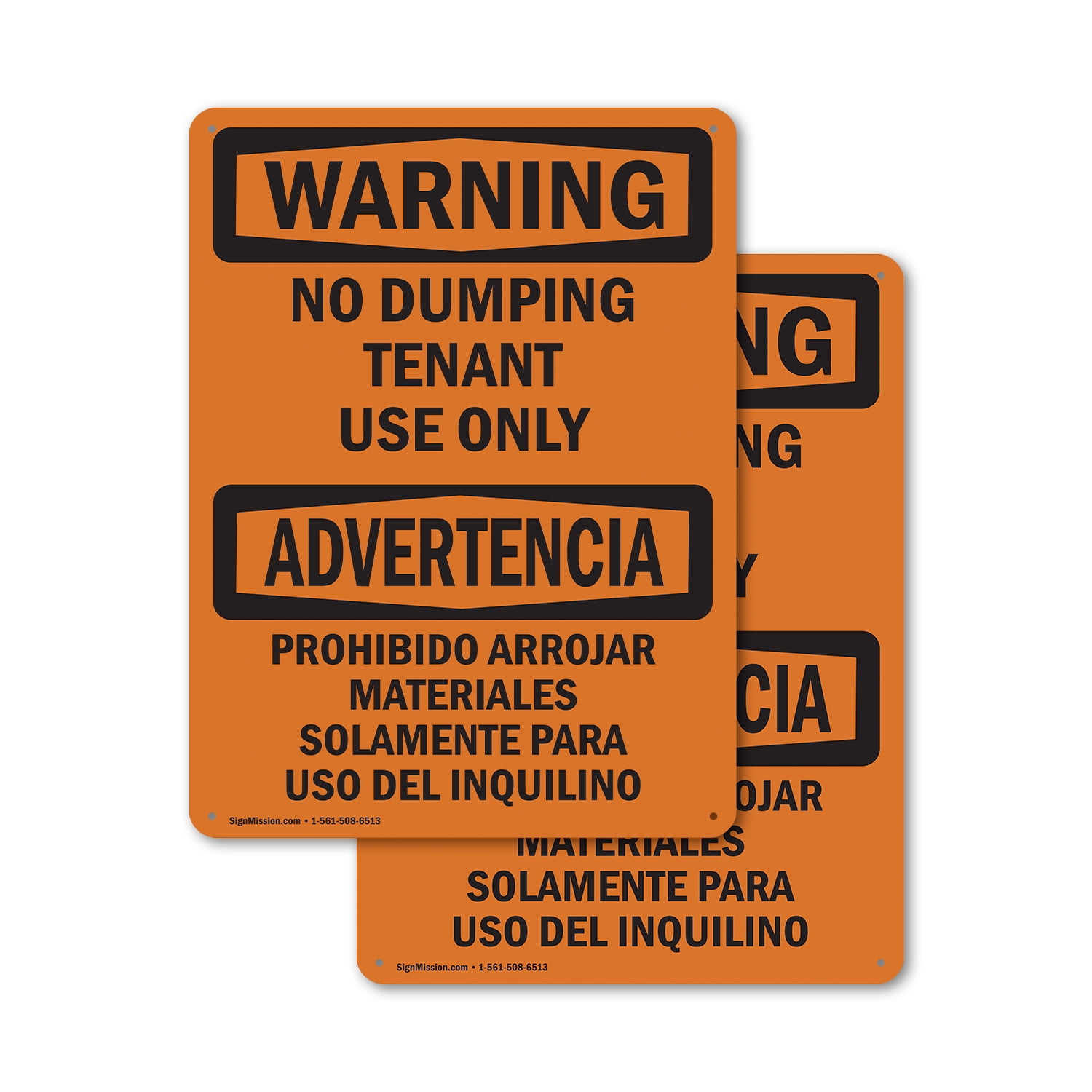 (2 Pack) No Dumping Tenant Use Only Bilingual OSHA Warning Sign 7 Inch ...