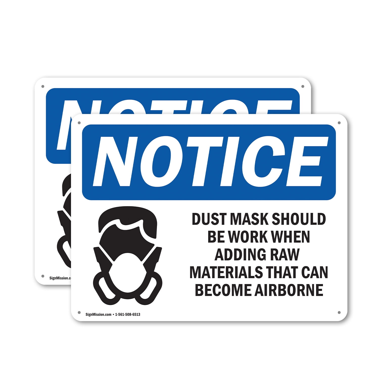 (2 Pack) Dust Mask Should Be Worn When OSHA Notice Sign 24 Inch X 18 ...