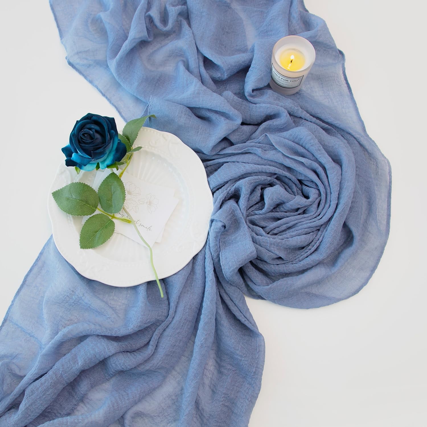 2 Pack Dusty Blue Cheesecloth Table Runners 10Ft Boho Gauze Table ...