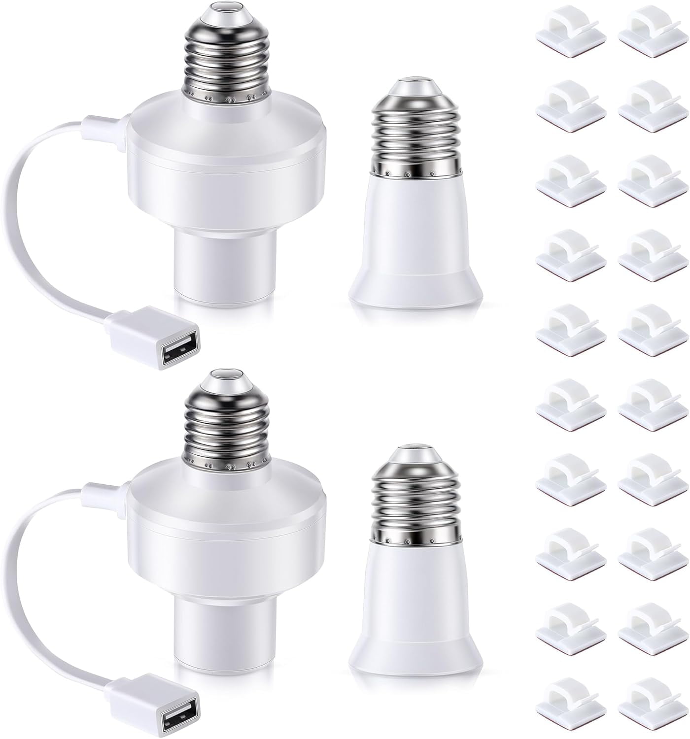 2 Pack E26 Light USB Socket Adapter, Lamp Socket Power Adapter 5V 1.5A ...