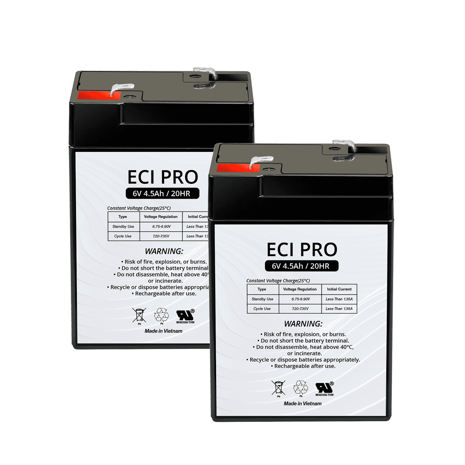 2-Pack - ECI Pro 6V 4.5Ah Sealed Lead Acid Battery - Maintenance-Free ...