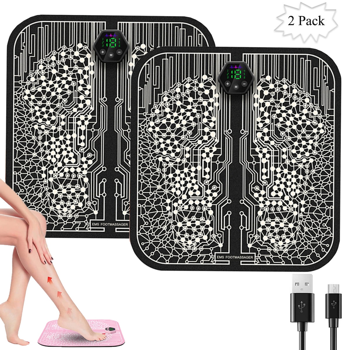 2 Pack EMS Foot Massager Mat for Pain Plantar Relief, Improve ...