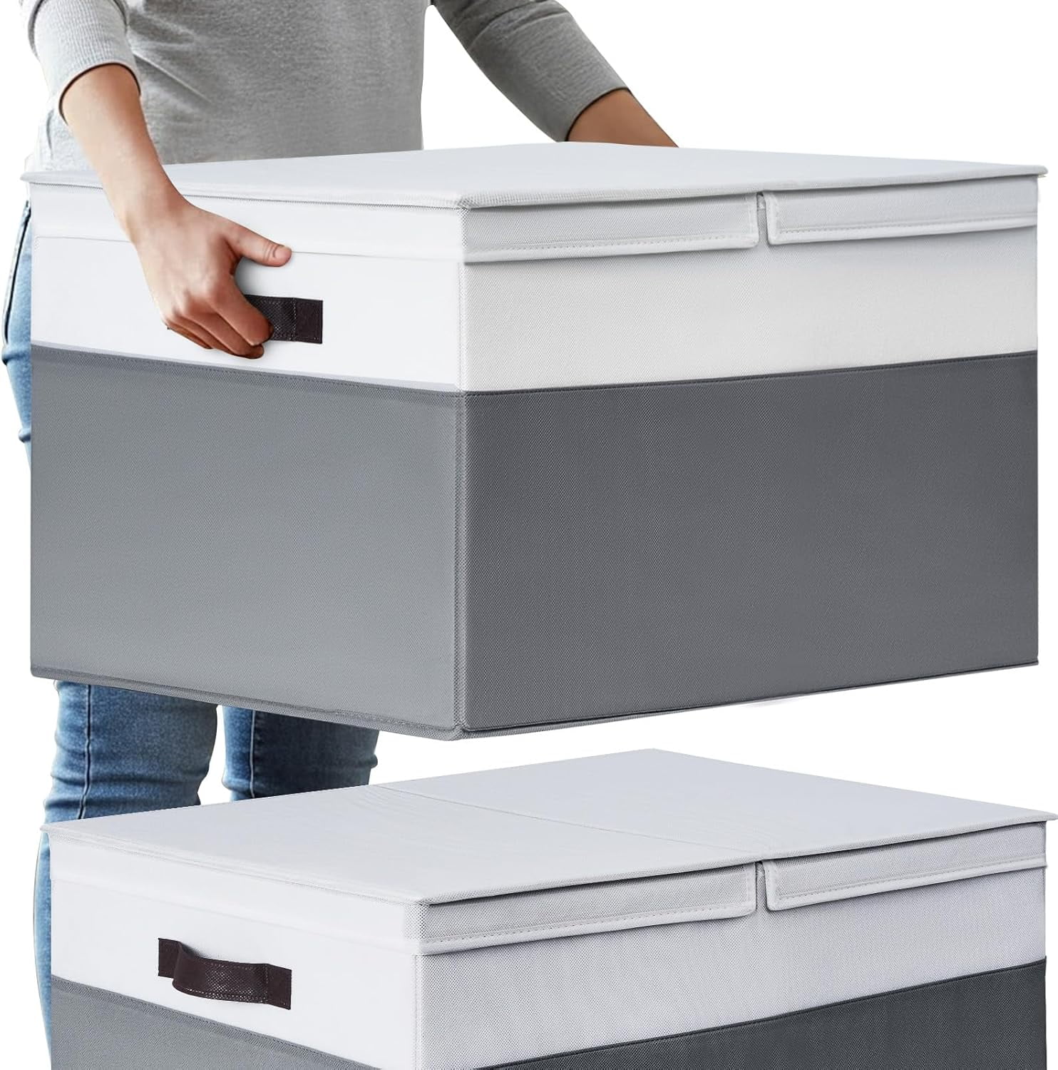 2 Pack EXTRA LARGE Blanket Storage Baskets with Lids, 22”x16”x12 ...