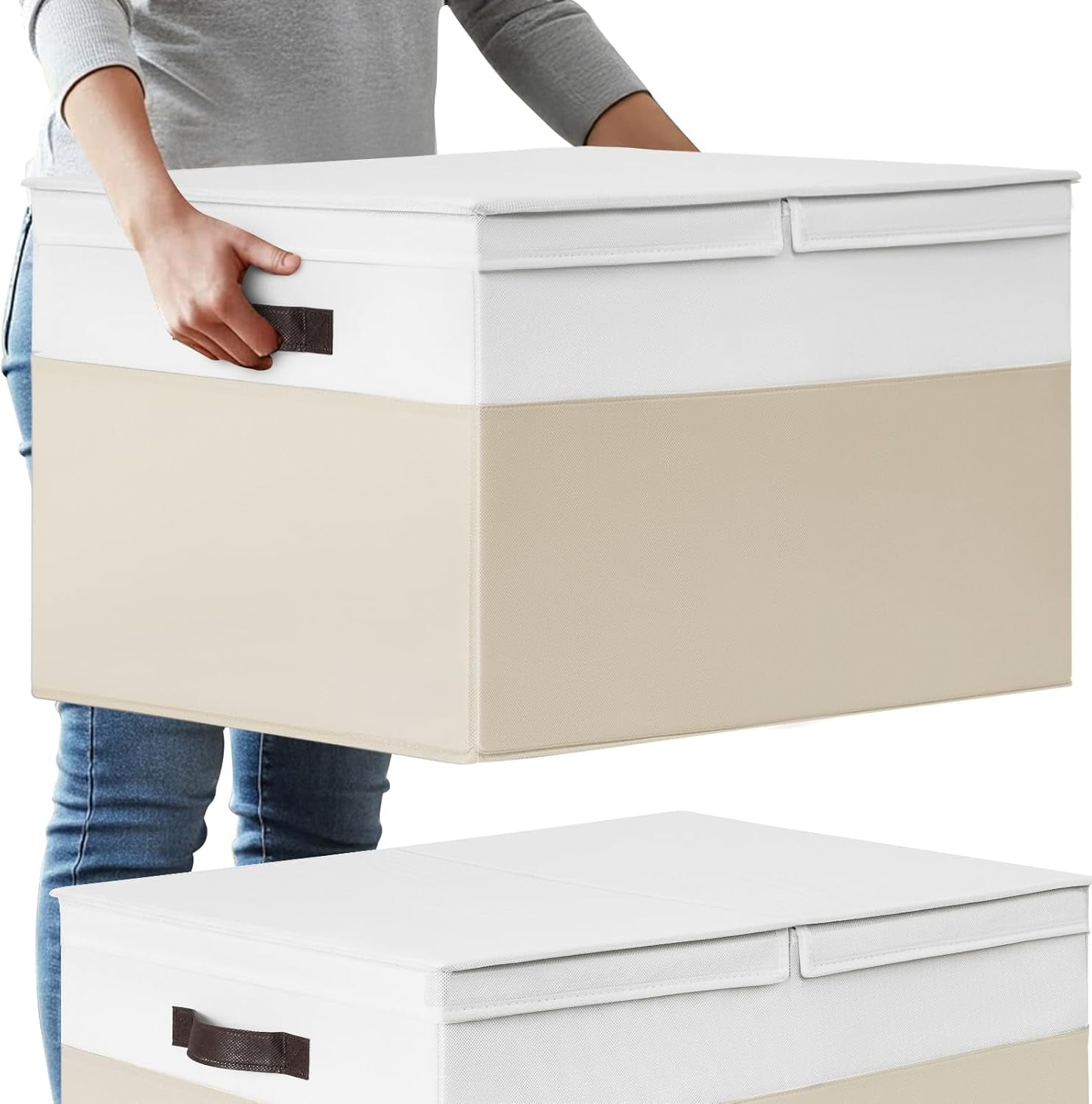 2 Pack EXTRA LARGE Blanket Storage Baskets with Lids, 22”x16”x12 ...