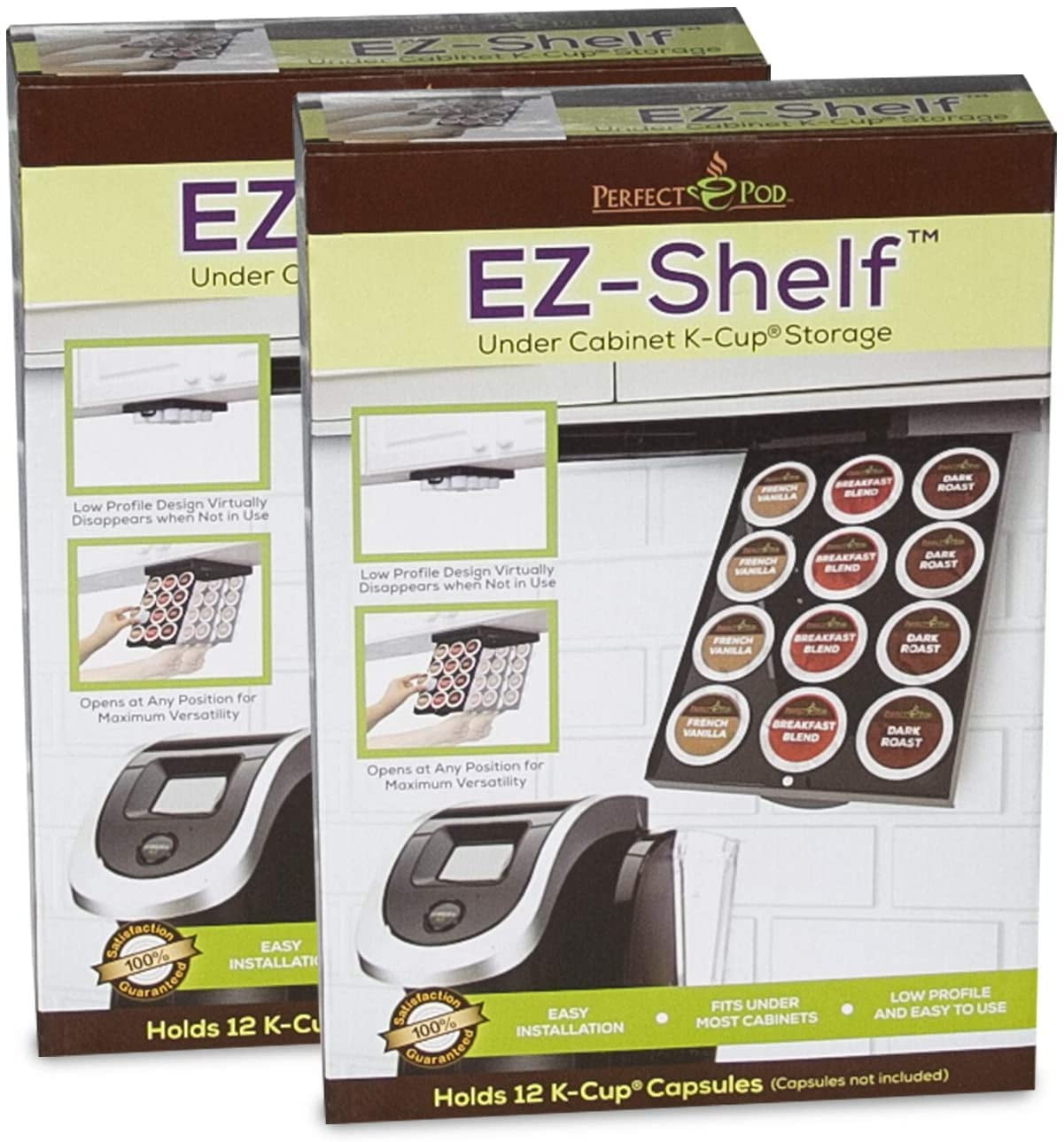 2-Pack EZ-Shelf Low Profile Coffee Keurig Pod Holder Under Cabinet ...