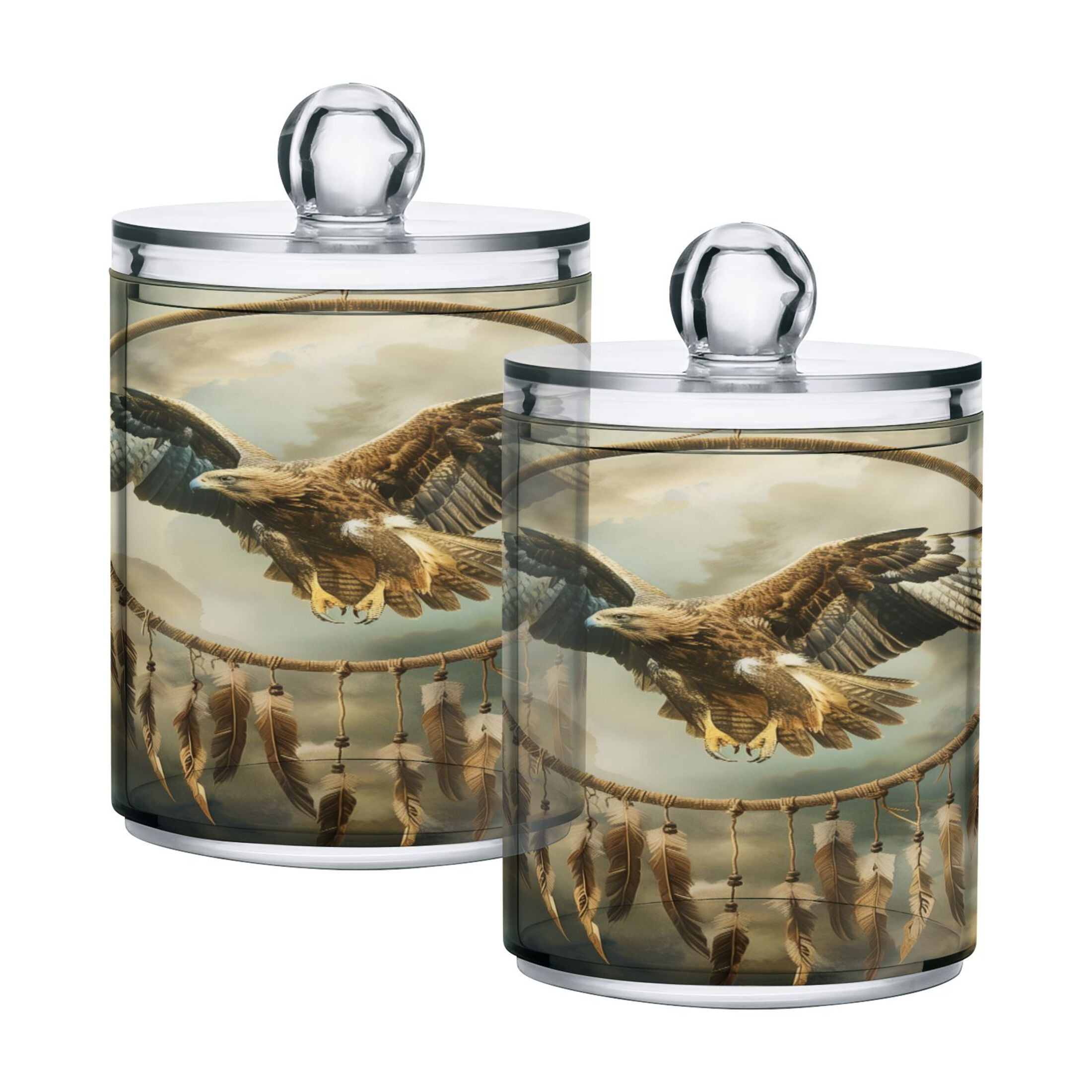 2 Pack Eagle Clouds Feather Qtip Holder Dispenser Clear Plastic Storage ...