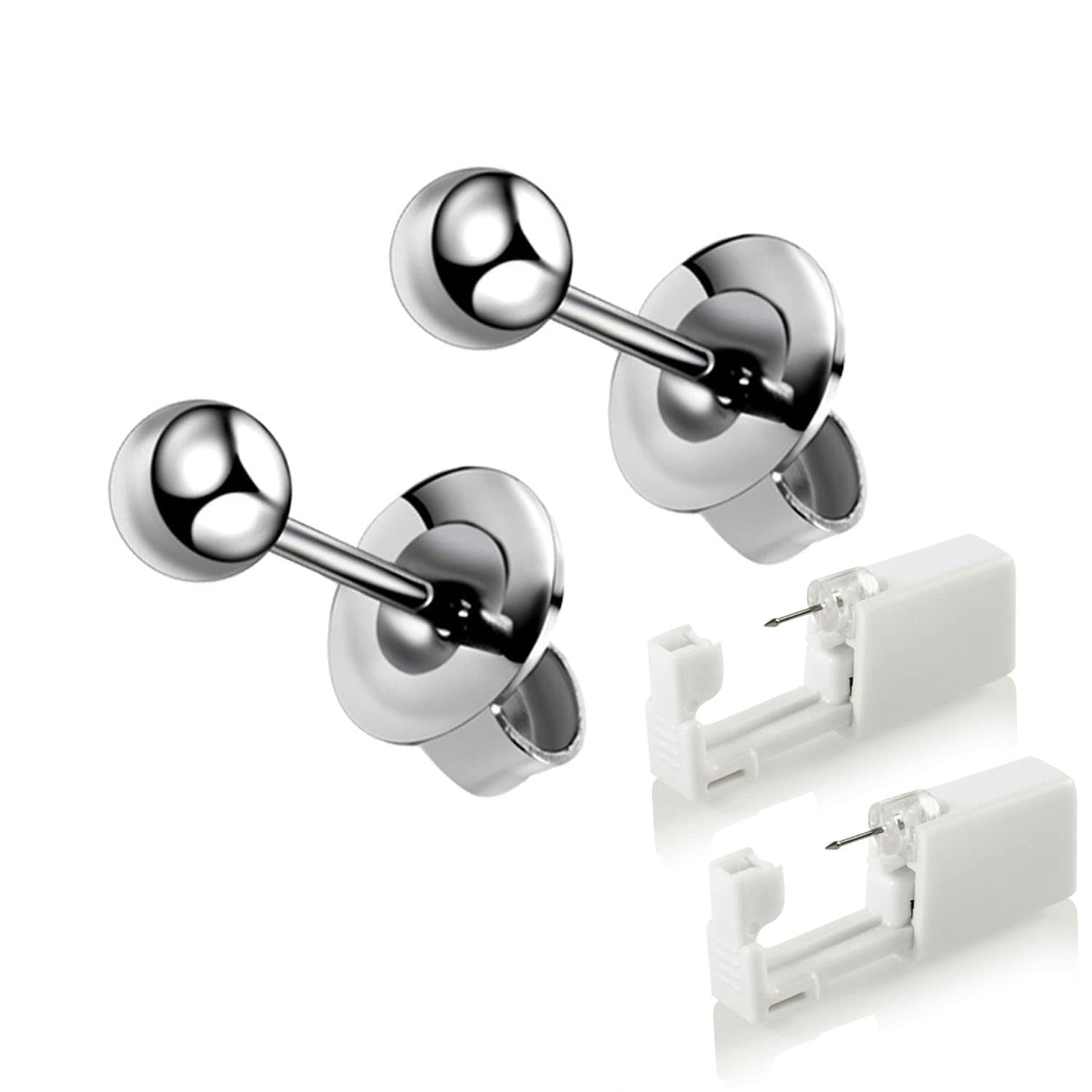 2 Pack Ear Piercing Kit Stainless Steel Ball Stud Earrings Disposable ...