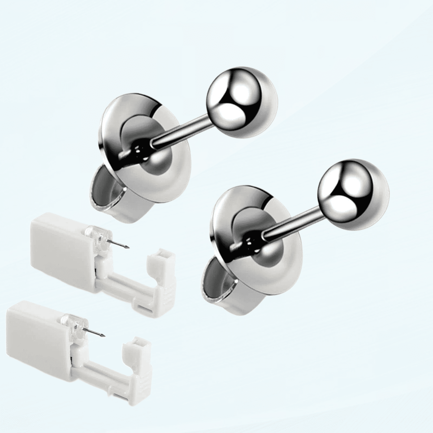 2 Pack Ear Piercing Kit Stainless Steel Ball Stud Earrings Disposable ...