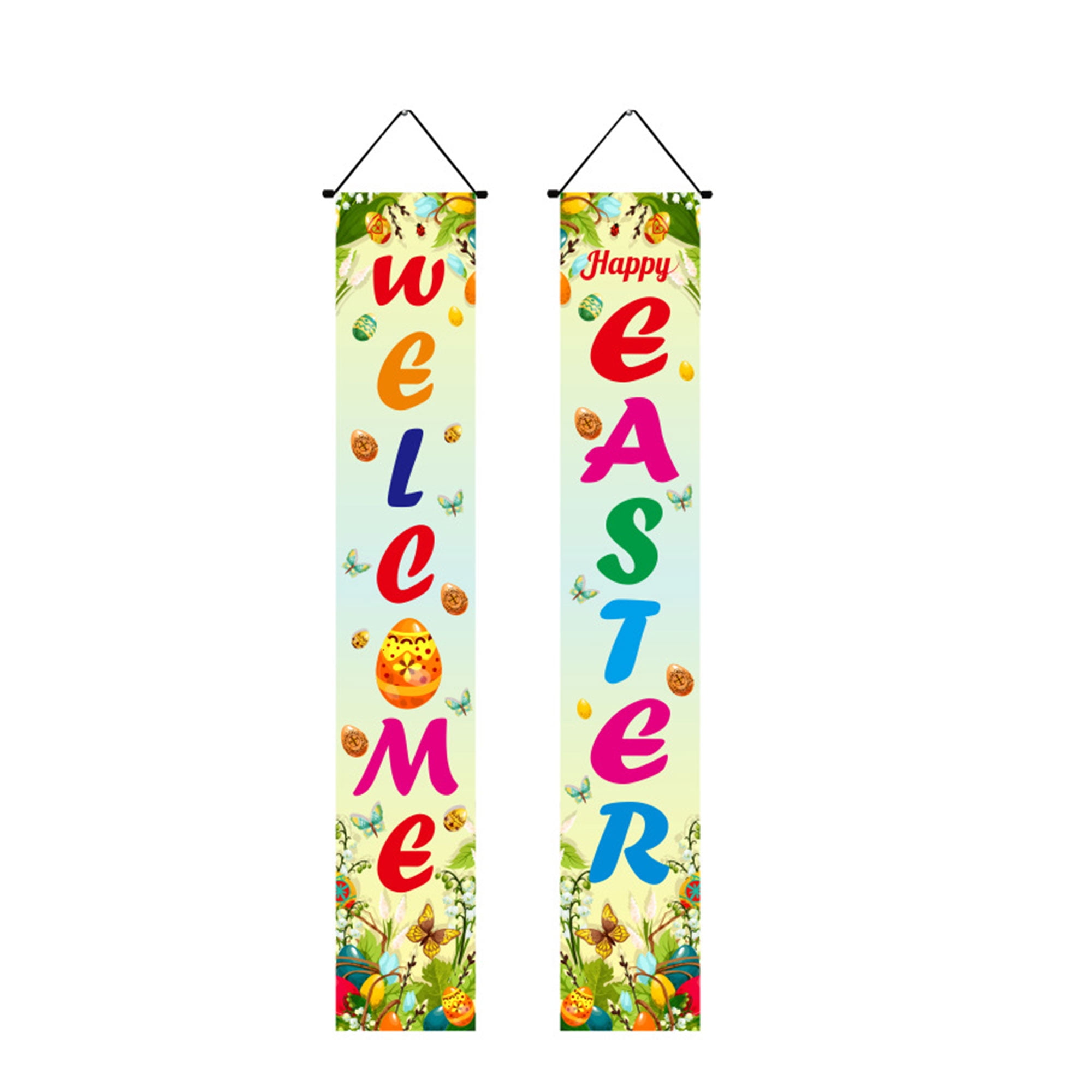 2 Pack Easter Bunny Door Banner, Spring Welcome Sign with Built-in Rod ...