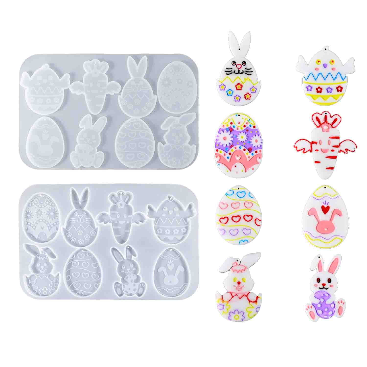 2 Pack Easter Egg and Bunny Silicone Moulds Set DIY Resin Casting ...