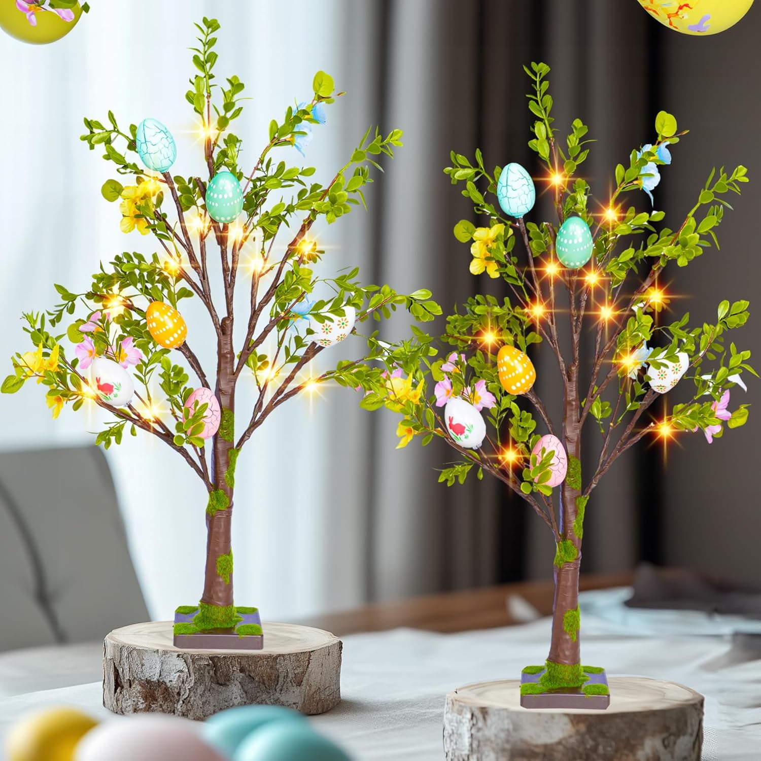 2 Pack Easter Lighted Tree Decoration, 26 Inch 24 LED Battery Operated ...