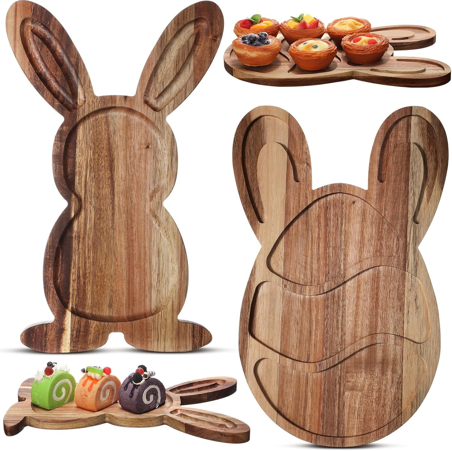 2 Pack Easter Plates Bunny Wooden Serving Platter Rabbit Egg Acacia ...