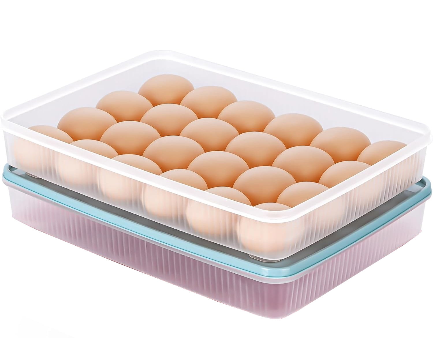 2 Pack Egg Holder for Refrigerator,Happon Egg Containers with Lid,Large ...