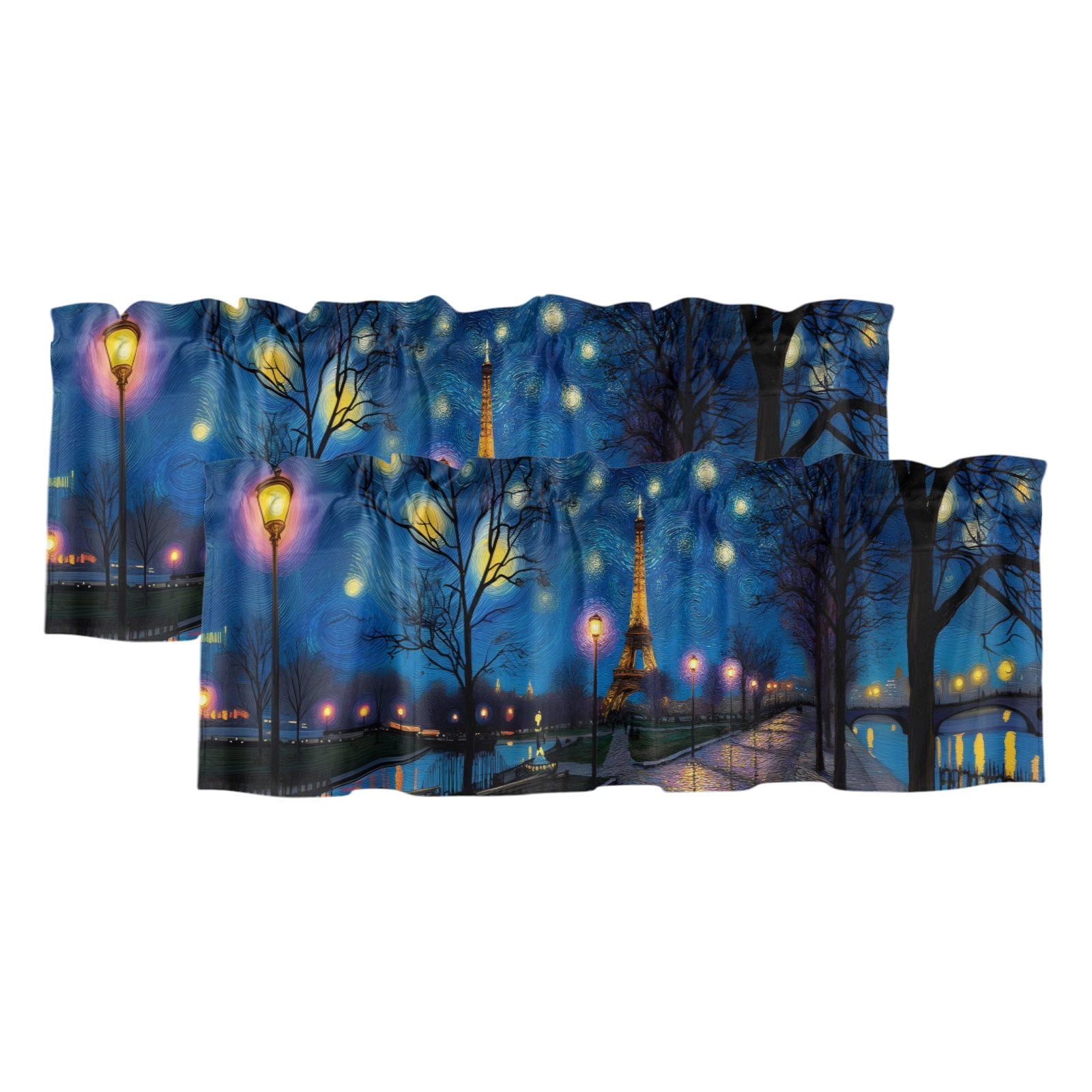 2 Pack Eiffel Tower Valance for Window Park Path Impressionist Abstract ...
