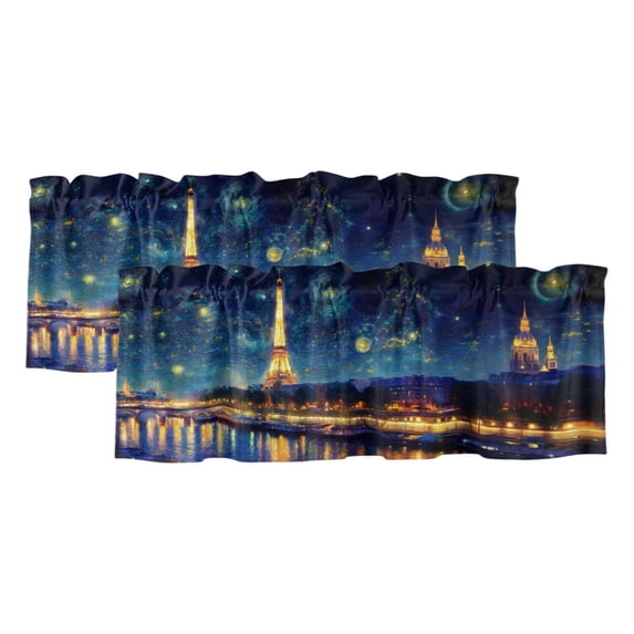 2 Pack Eiffel Tower Valance for Window Starry Night City River ...