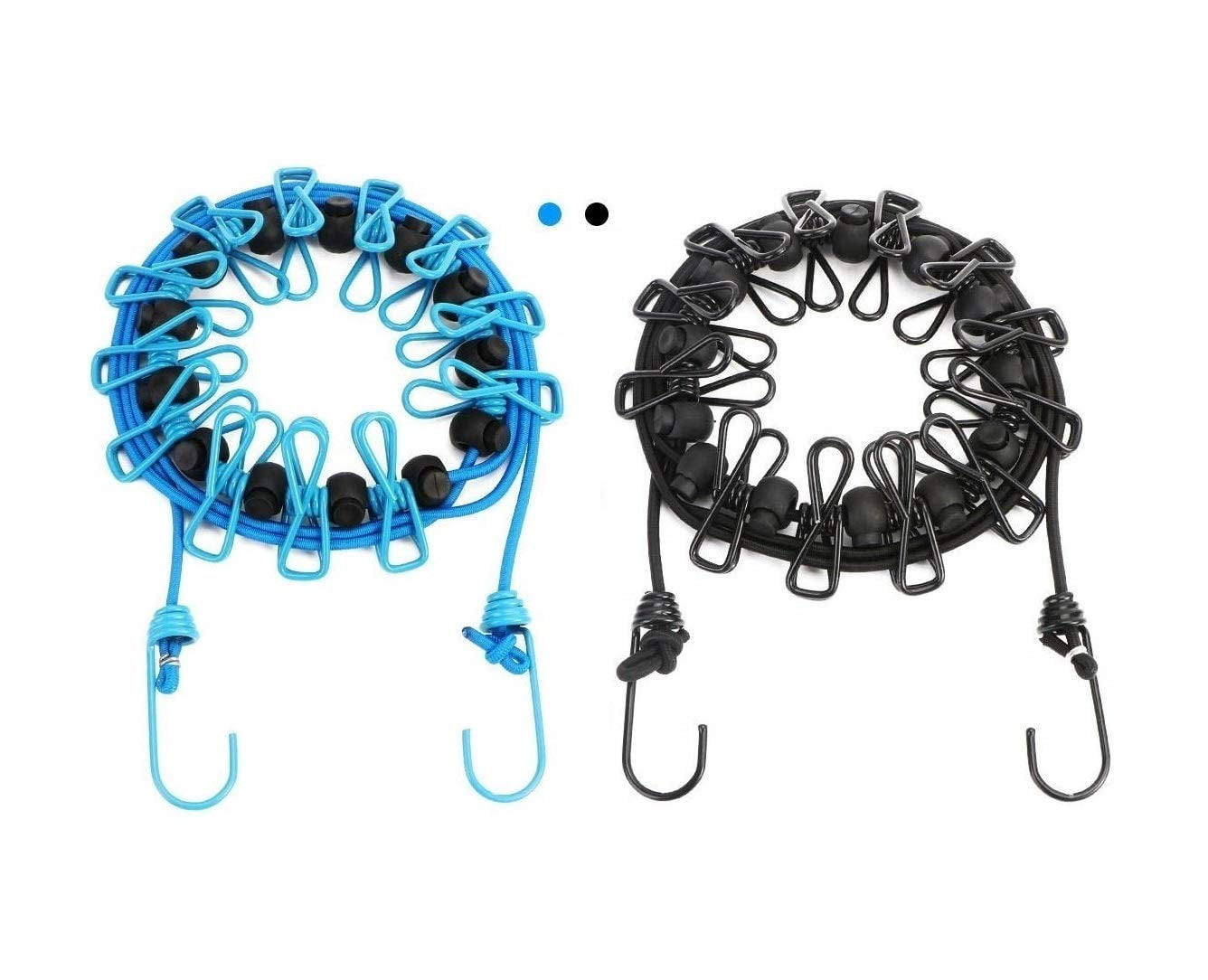 2 Pack Elastic Clothesline with 12 Clips, Portable Retractable Laundry ...