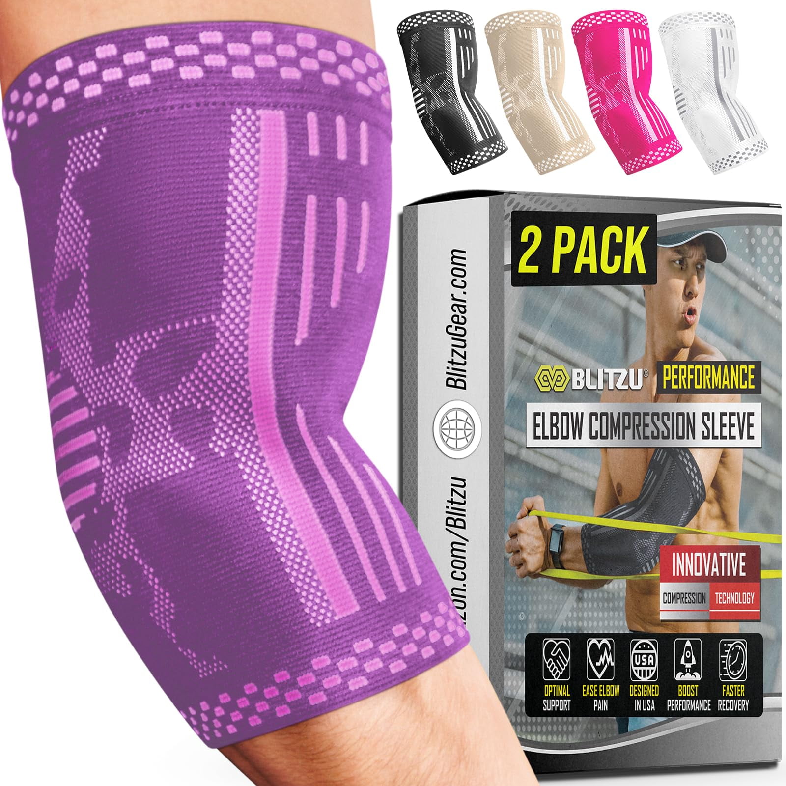 2 Pack Elbow Brace Support, Elbow Compression Sleeve Orthopedic Pain ...