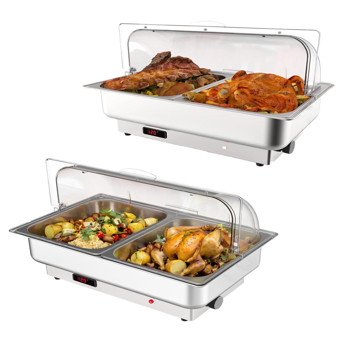 2 Pack Electric Chafing Dish Buffet Set 9QT Adjustable Temp Roll Top ...