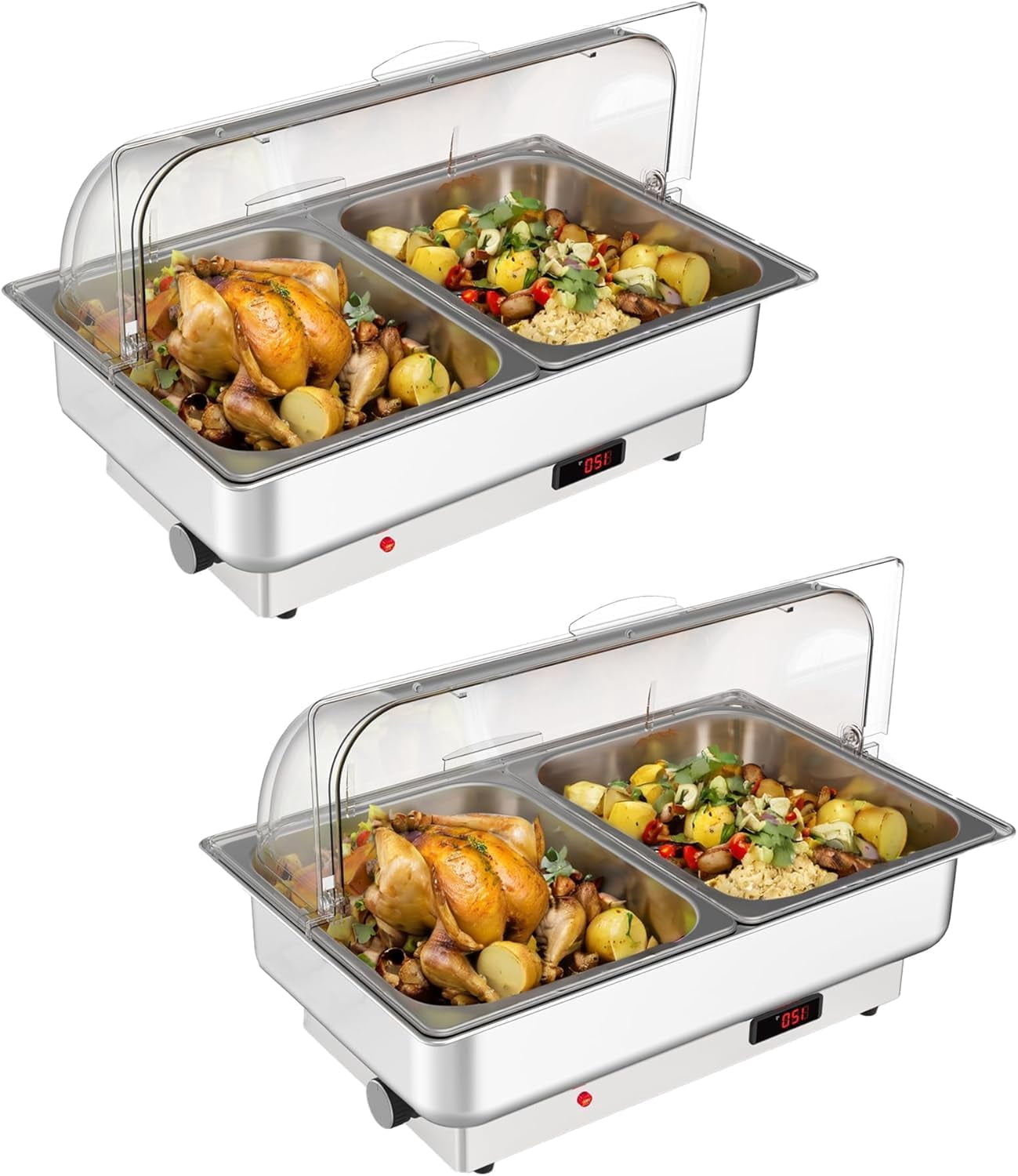 2 Pack Electric Chafing Dishes - 4.5 QT Stainless Steel Buffet Servers ...
