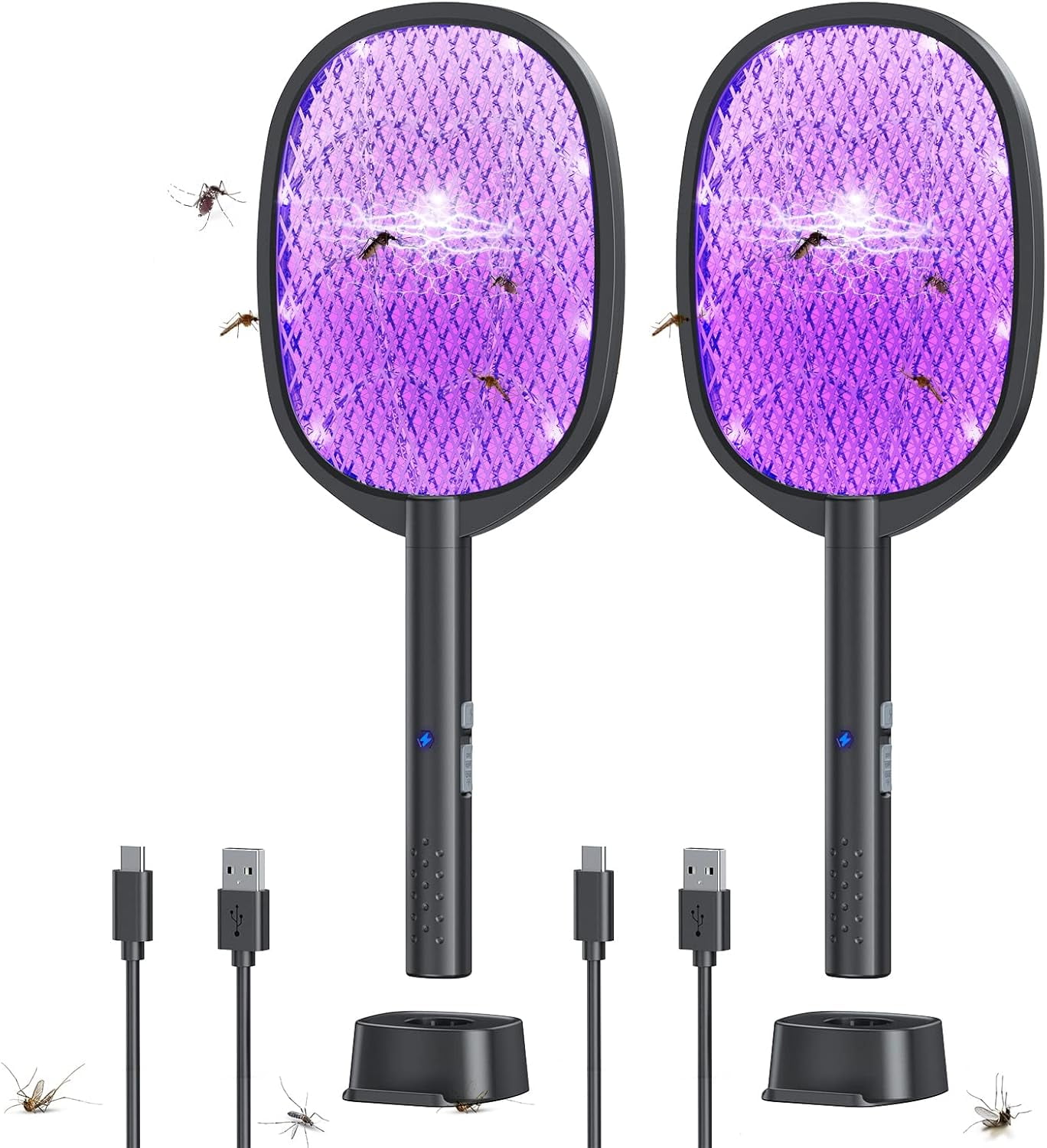 2 Pack Electric Fly Swatter 2 in 1 Bug Zapper Racket & Mosquito Zapper ...