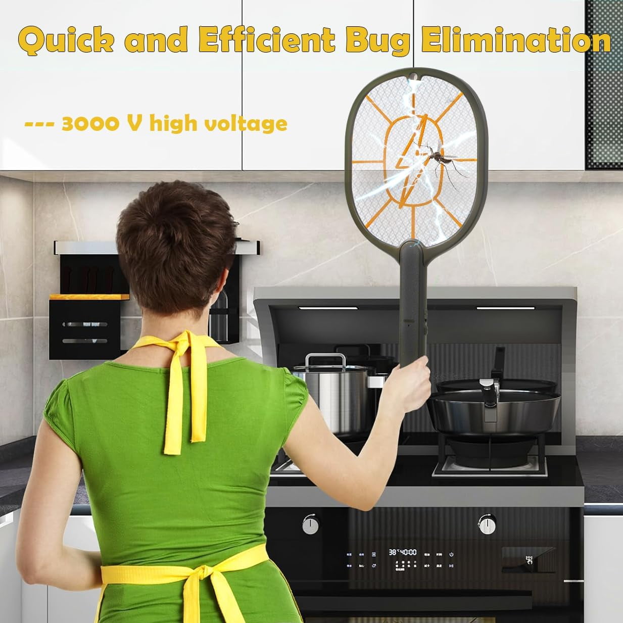 2 Pack Electric Fly Swatter 3000V Racket with 3-Layer Grid for Indoor ...