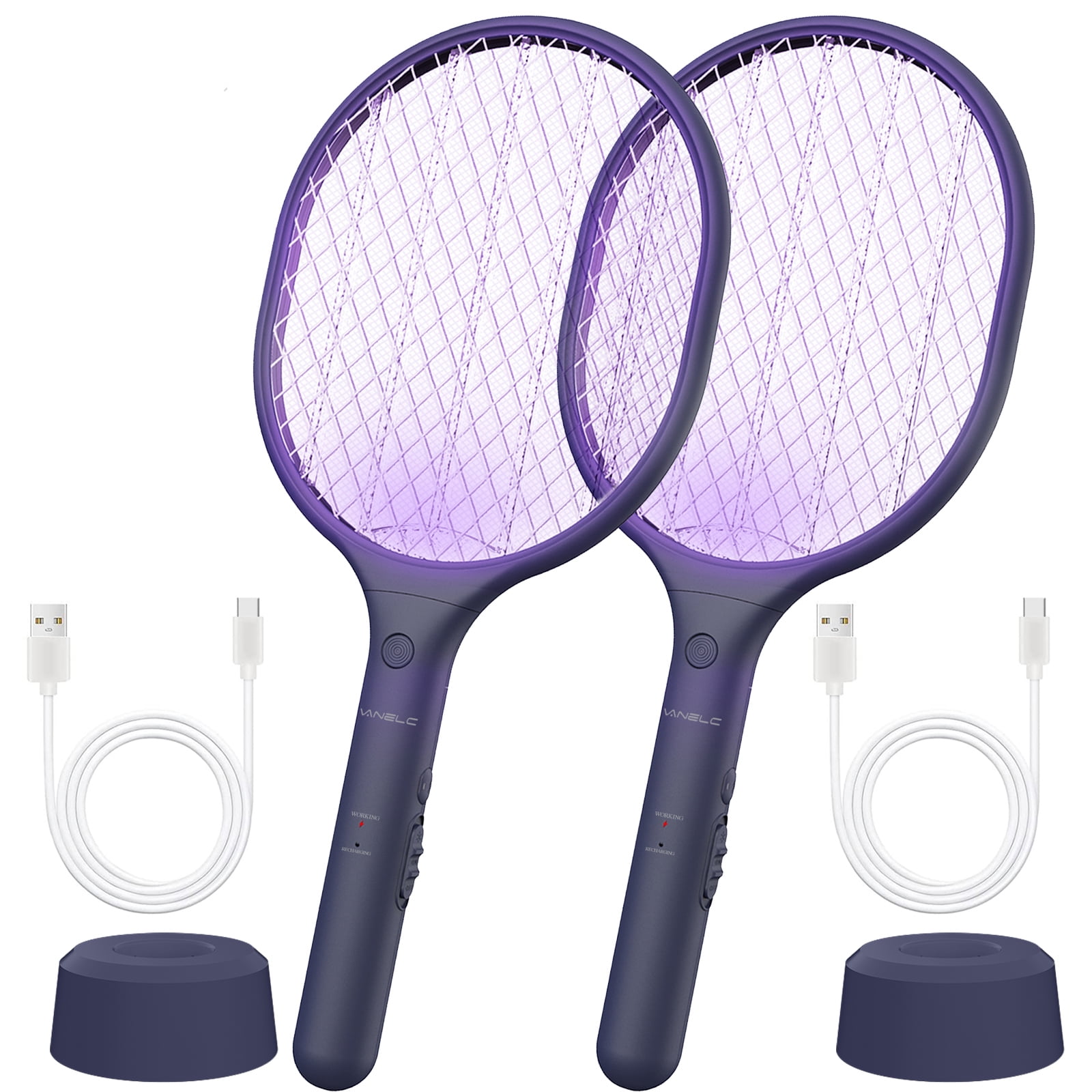 2 Pack Electric Fly Swatter Mosquito Zapper Racket with Light Trap ...
