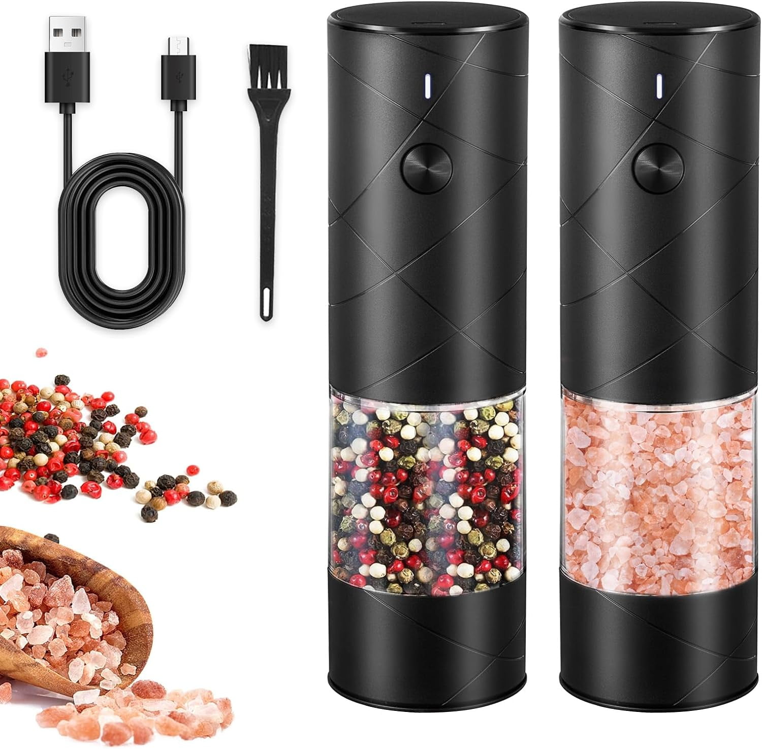 2 Pack Electric Salt and Pepper Grinder Set, Haomacro USB Rechargeable ...