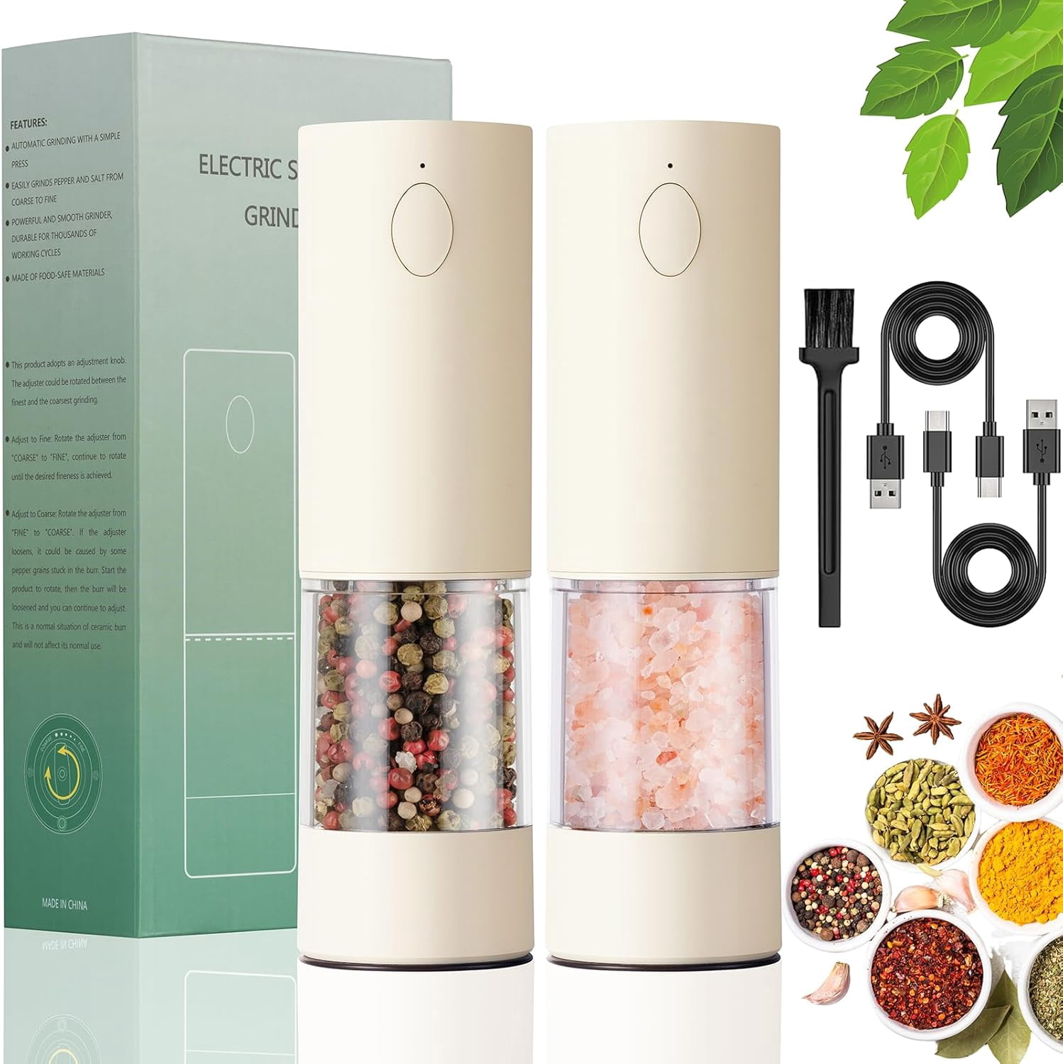 2 Pack Electric Salt and Pepper Grinder Set - USB Rechargeable ...