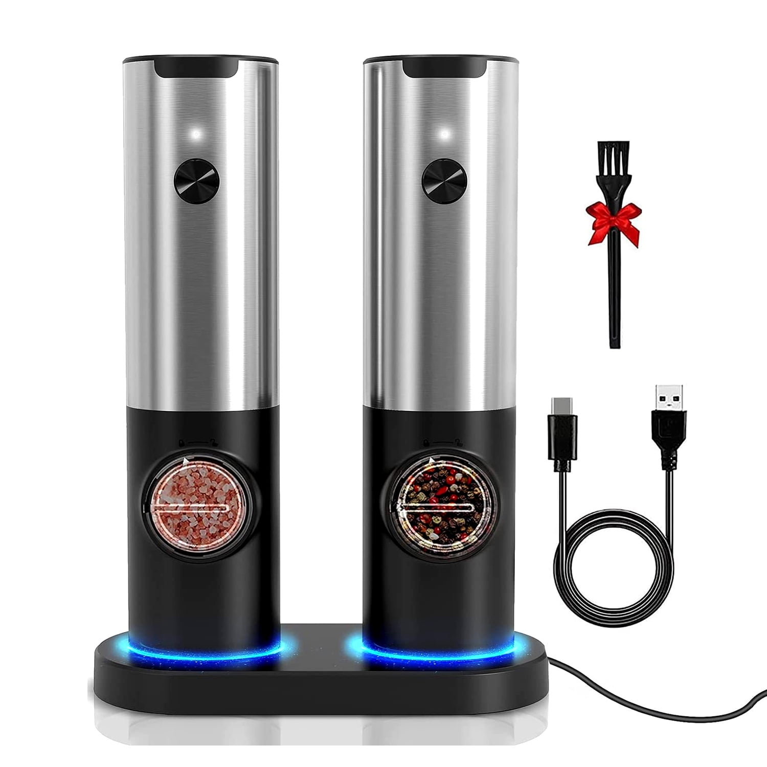 2 Pack Electric Salt and Pepper Grinder Set TeqHome 70ML Rechargeable ...