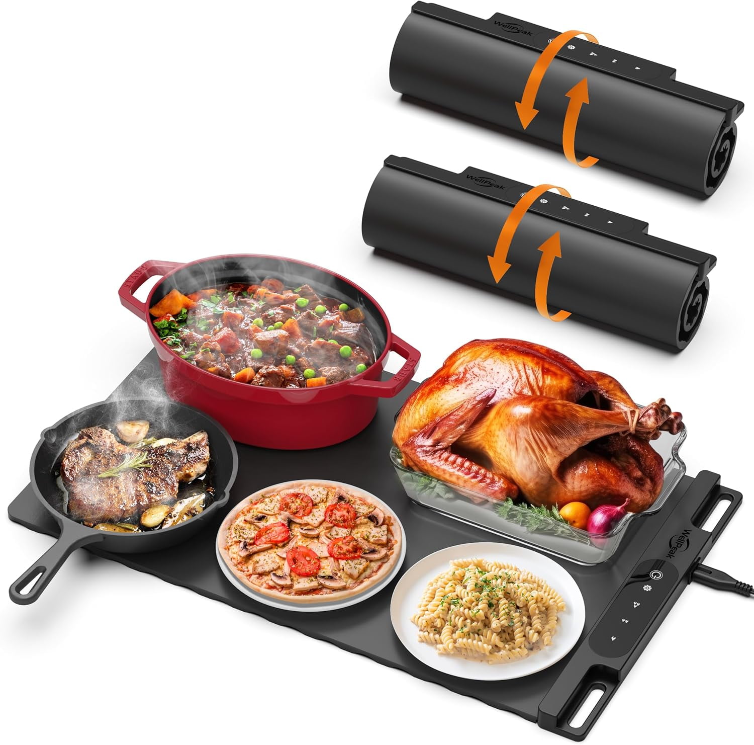 2-Pack Electric Warming Mat for Food, Multi-Functional Silicone Roll-Up Warmer with Fast Heating ...