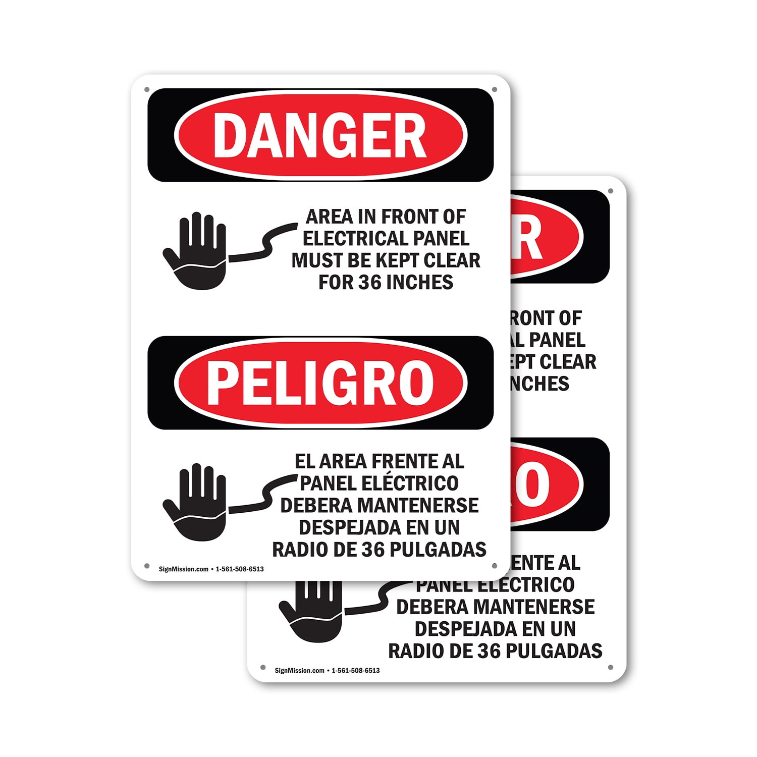 (2 Pack) Electrical Panel Keep Clear Bilingual OSHA Danger Sign 12 Inch ...
