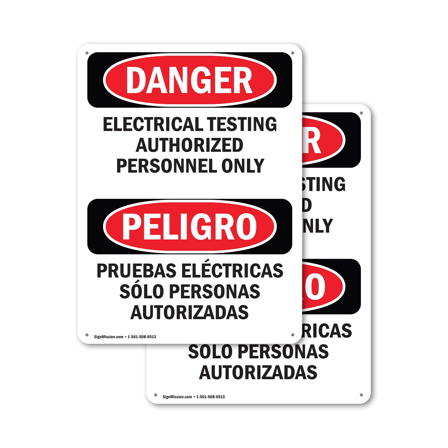 (2 Pack) Electrical Testing Bilingual OSHA Danger Sign 7 Inch X 10 Inch ...