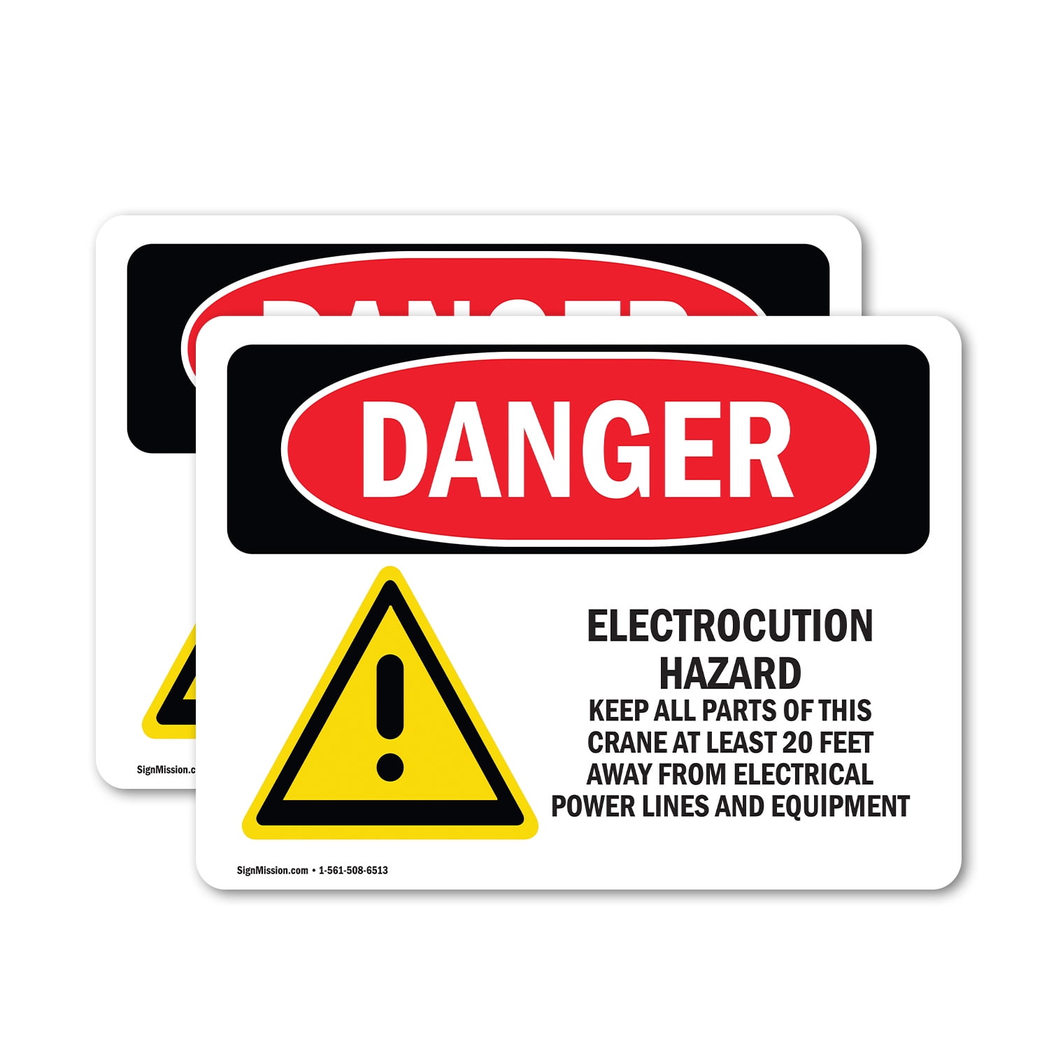 (2 Pack) Electrocution Hazard Crane OSHA Danger Sign 14 Inch X 10 Inch ...